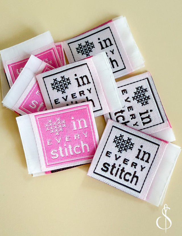 Pink Stitch Woven Labels – Sewing Illustration